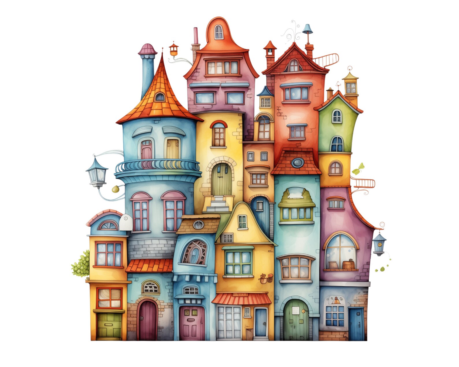 Quirky Houses Clipart 18 High Quality Pngs Digital Download Card Making ...