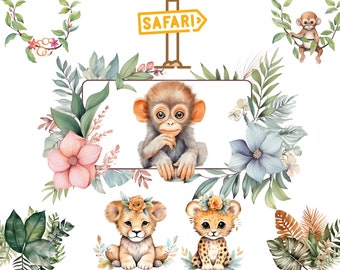 Watercolor Safari Animals PNG Bundle 35 Whimsical Baby Animal Clipart ...