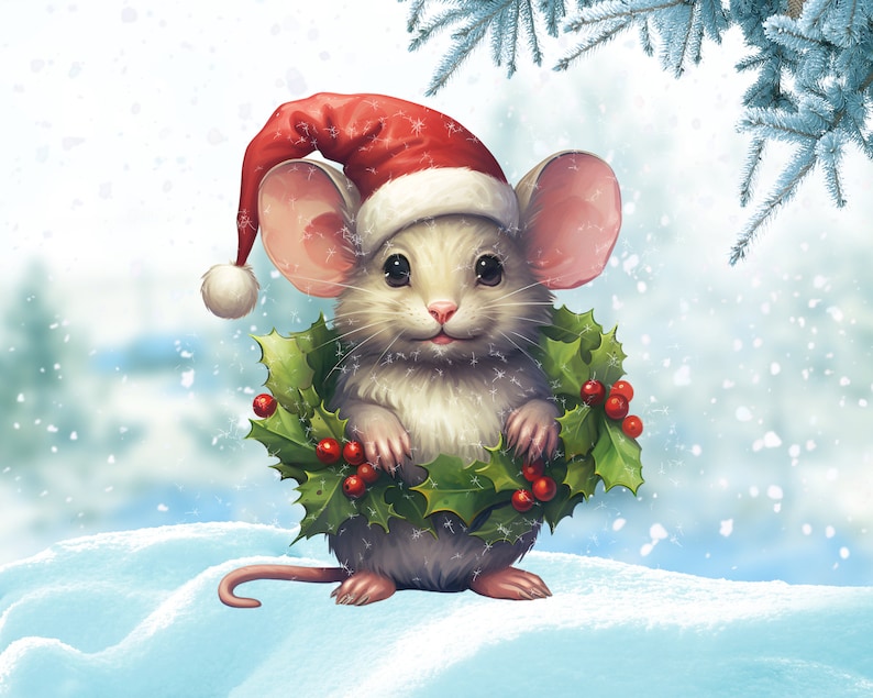 Christmas Mouse Clipart 12 High Quality Jpgs, Merry Christmas, Digital ...