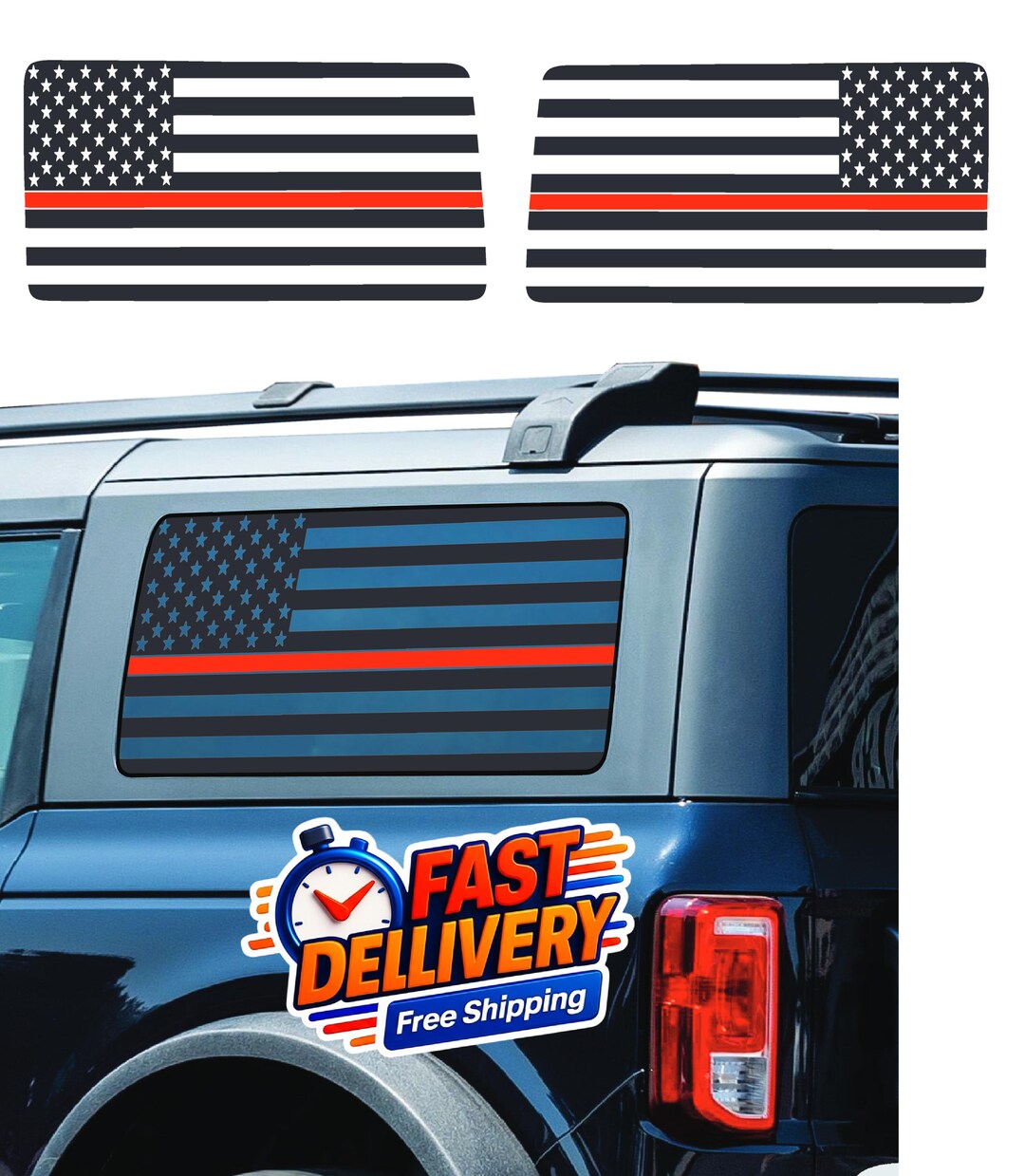 Red Line American Flag Window Decals for Bronco 2-door (2021-2026 ...