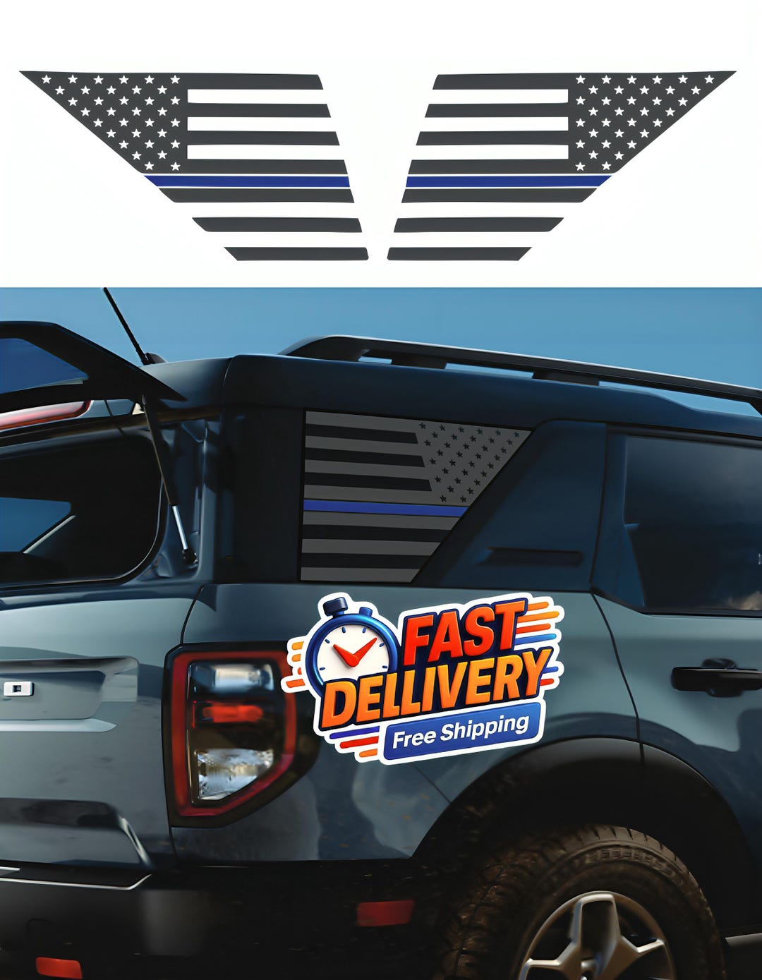 Bronco Sport dünne blaue Linie amerikanische Flagge ...