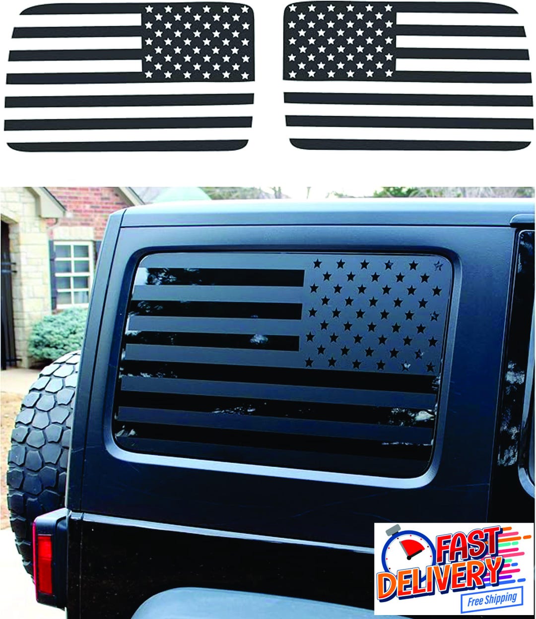 American Flag Window Decals - Jeep Wrangler JL 2018-2024, Matte Black ...
