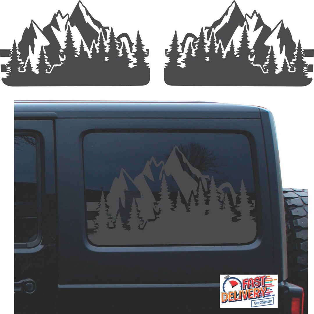 Jeep Wrangler JK JKU Forest Mountain Decals - Matte Black 4 Door Window ...