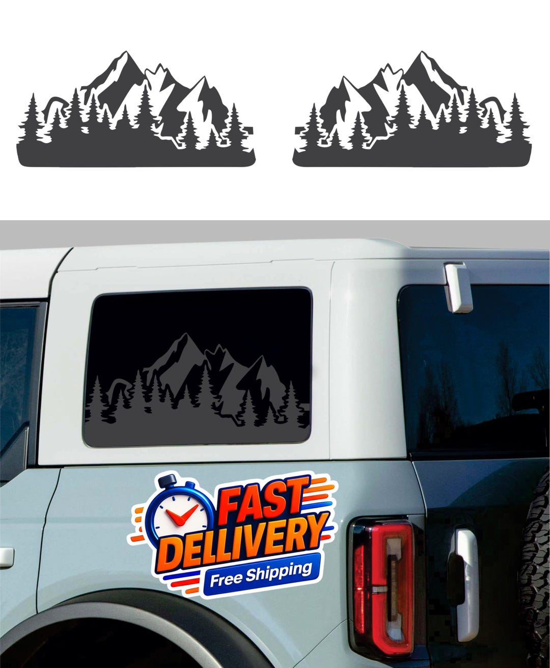 Ford Bronco Mountain Forest Window Decals (2021-2025), 4-door, Matte ...
