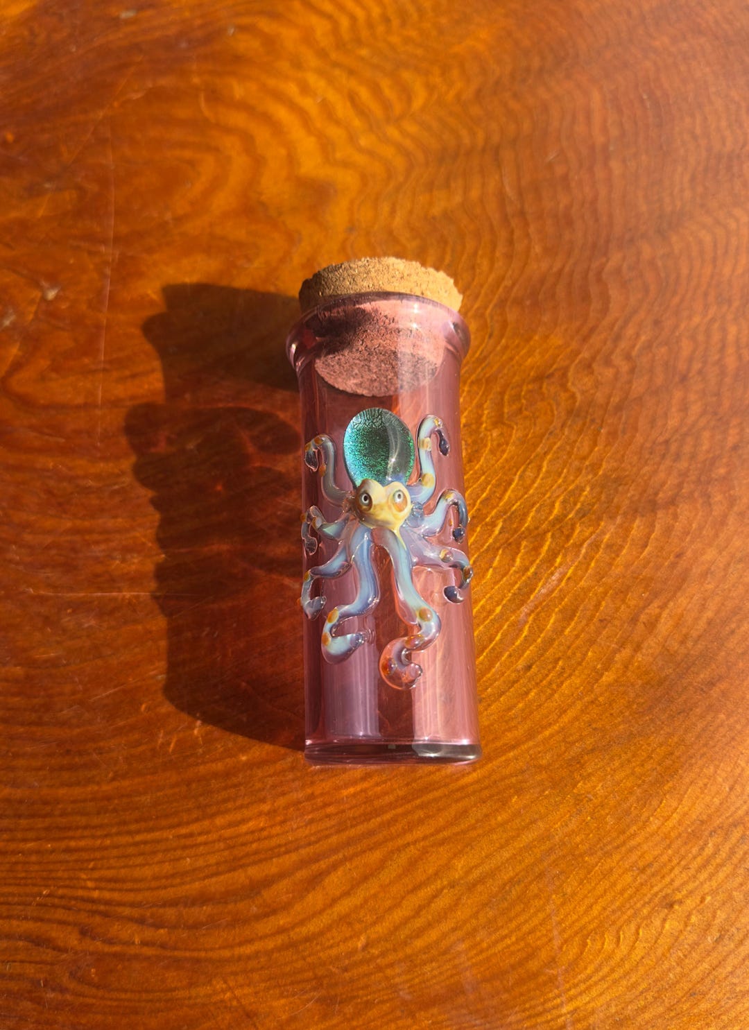 Handmade Glass Jar - Amber Color - Dichroic Octopus - Airtight Cork ...