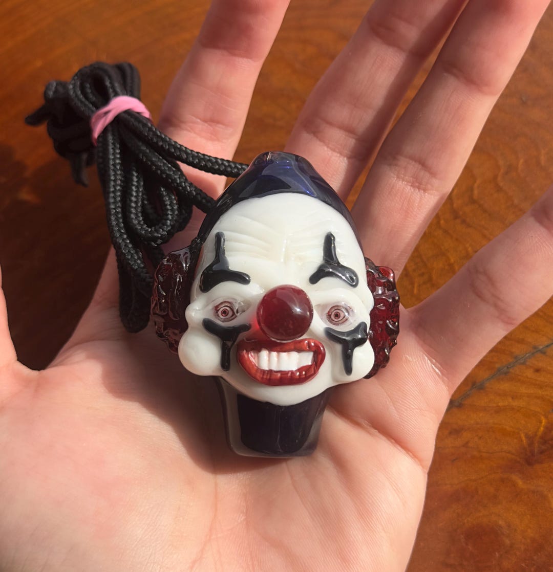 Functional Creepy Clown Pendant Necklace - Handmade Glass Circus ...