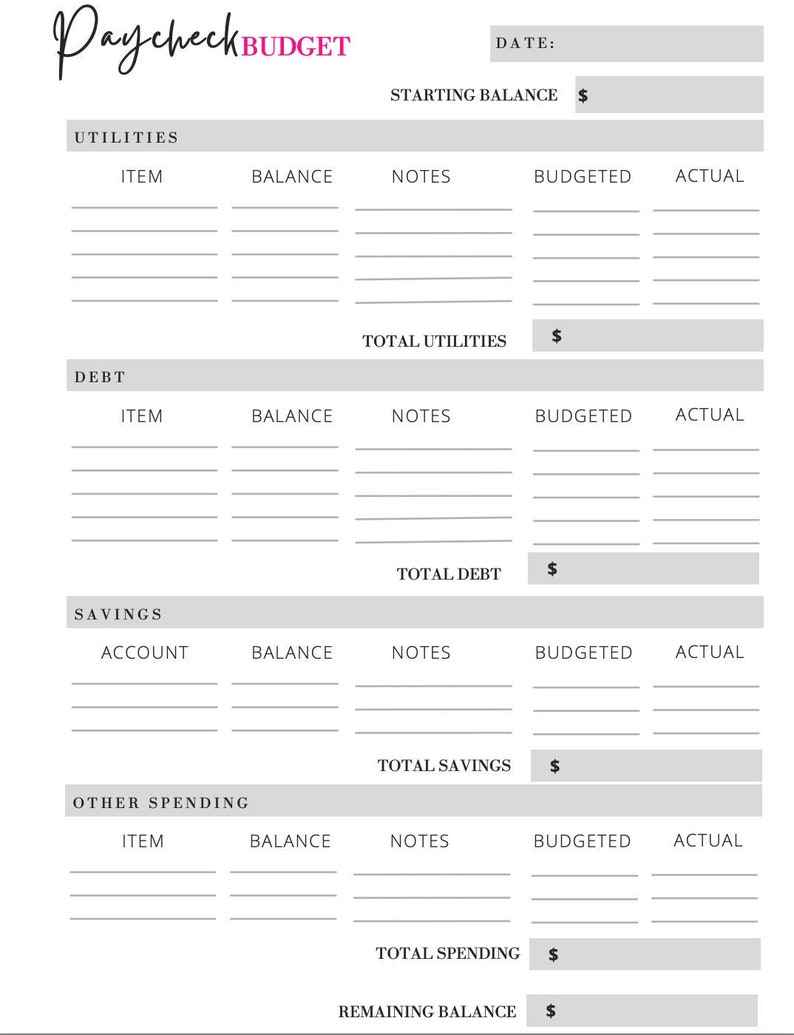Paycheck Budgeting Sheet (the Geek Chic Budget) - Etsy