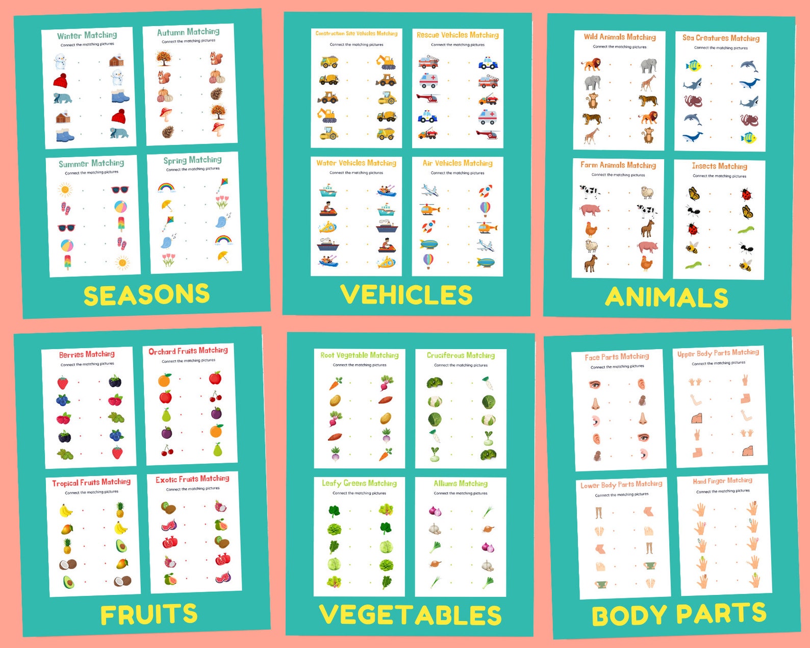 44 Educational Matching Worksheets for Kids - Fun Learning Games for ...