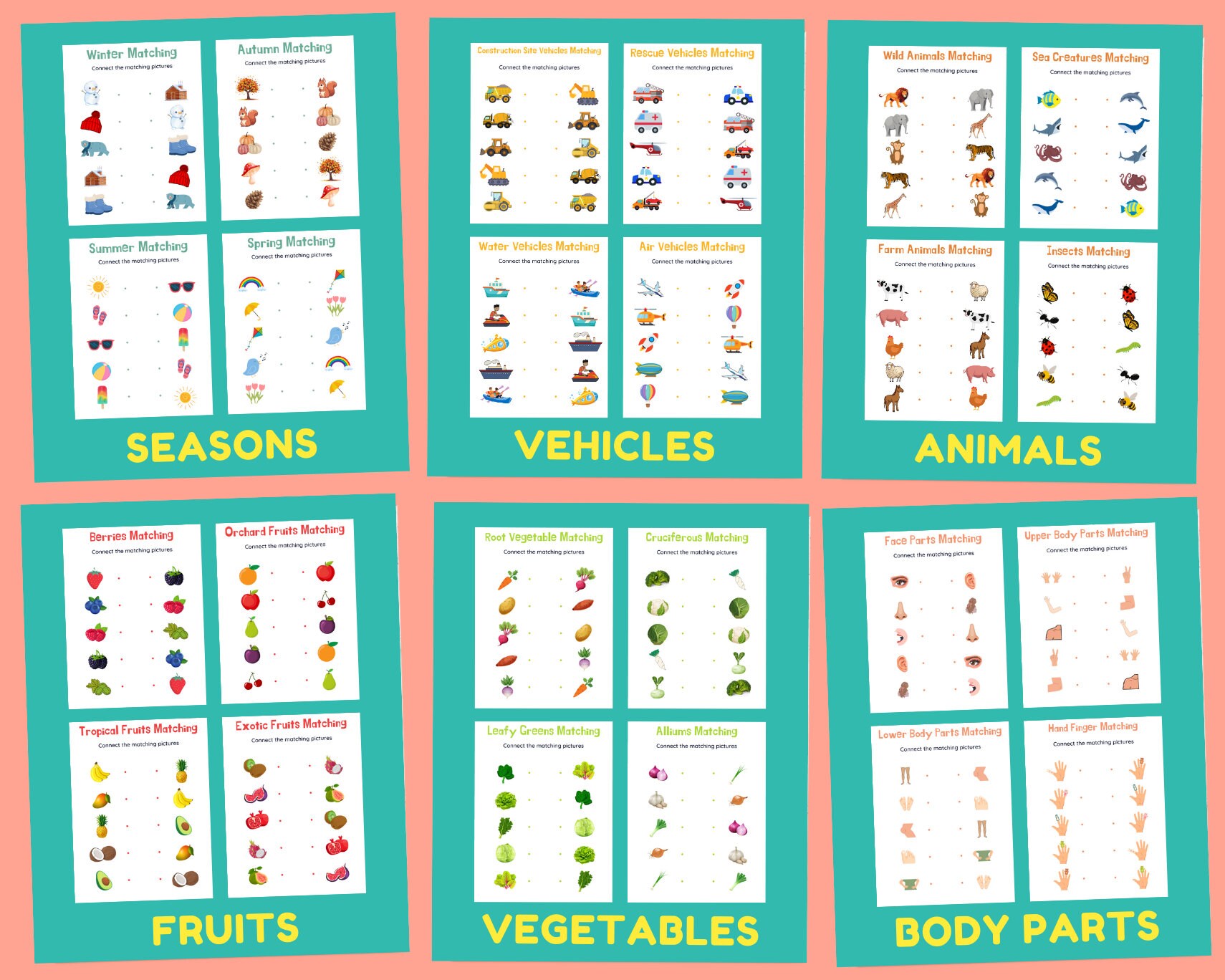44 Educational Matching Worksheets for Kids - Fun Learning Games for ...