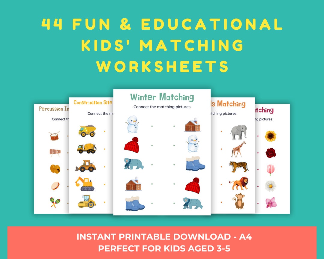 44 Educational Matching Worksheets for Kids Fun Learning Games for ...