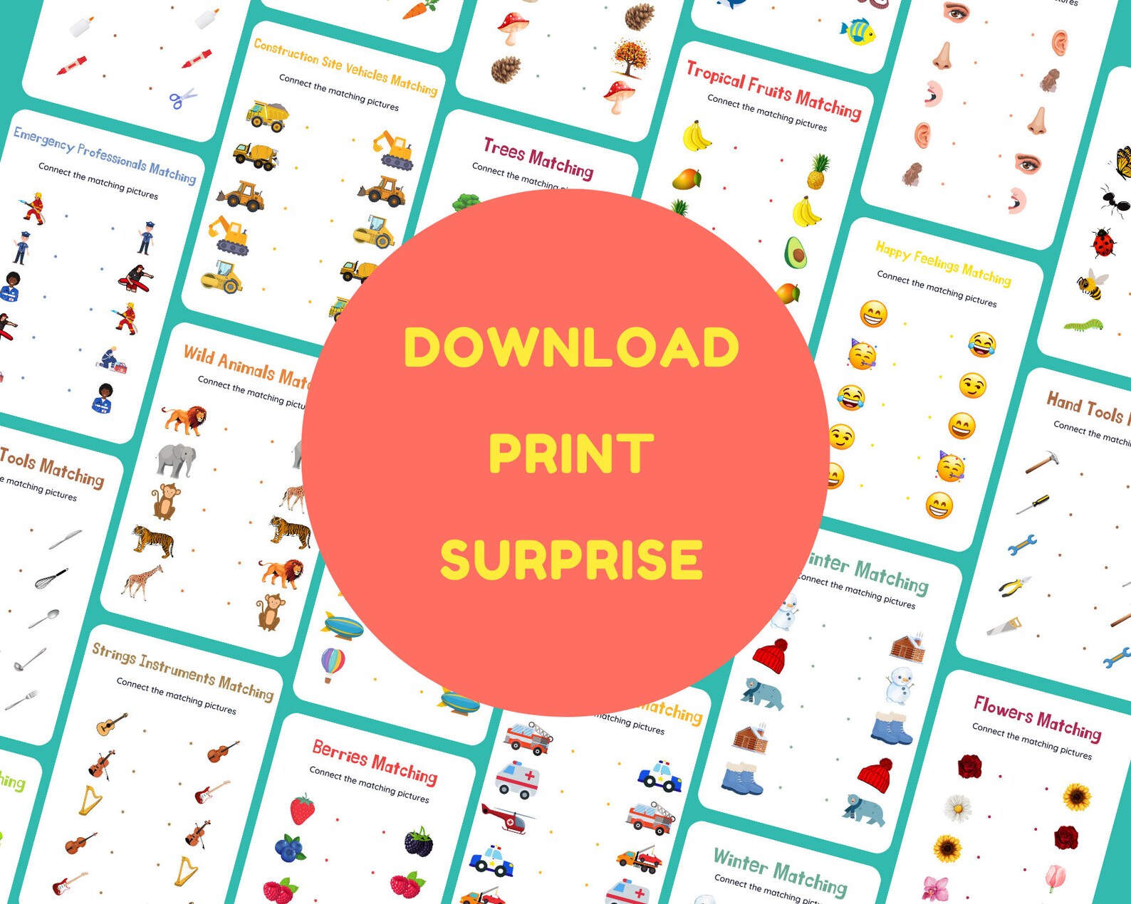 44 Educational Matching Worksheets for Kids - Fun Learning Games for ...