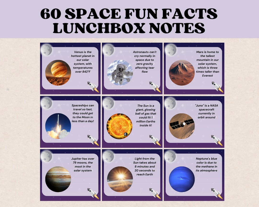 Space Fun Facts Lunchbox Notes for Kids | Fascinating Educational Gift ...
