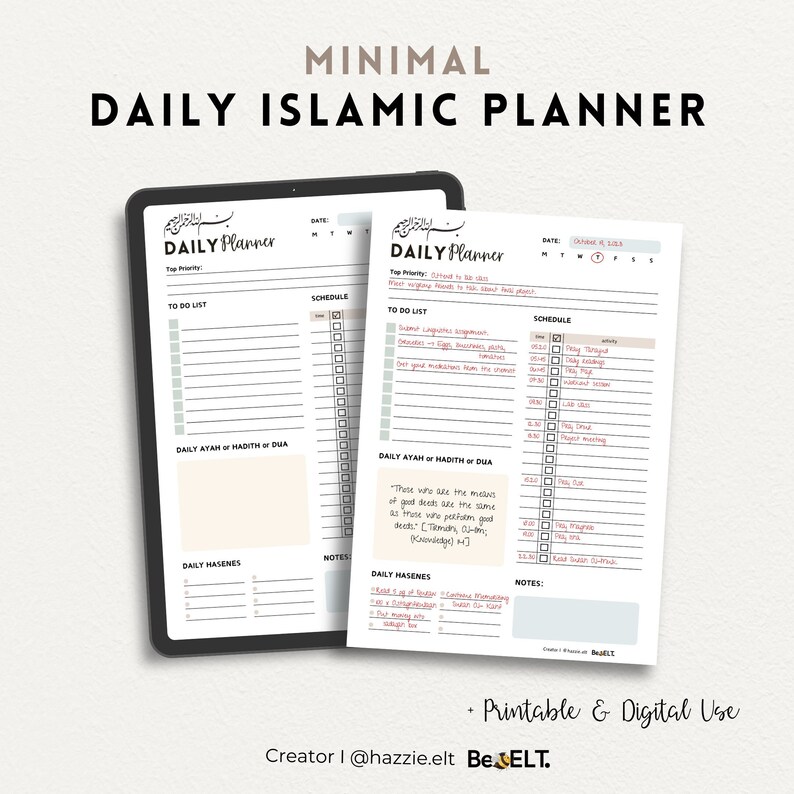 Minimal Daily Islamic Planner / Printable & Digital Use - Etsy