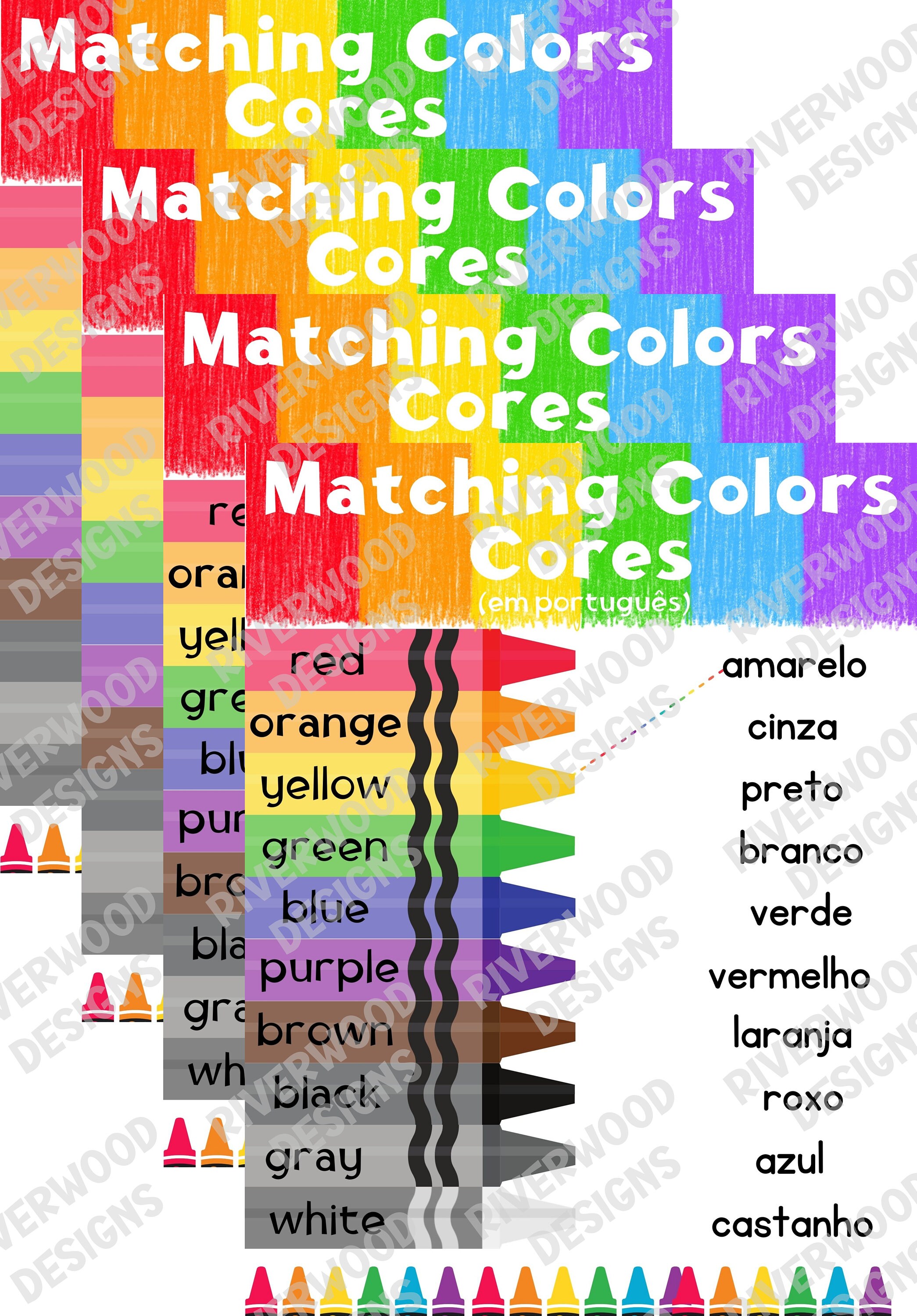 Portuguese Color Matching Worksheets: Learn and Review the Colors in ...