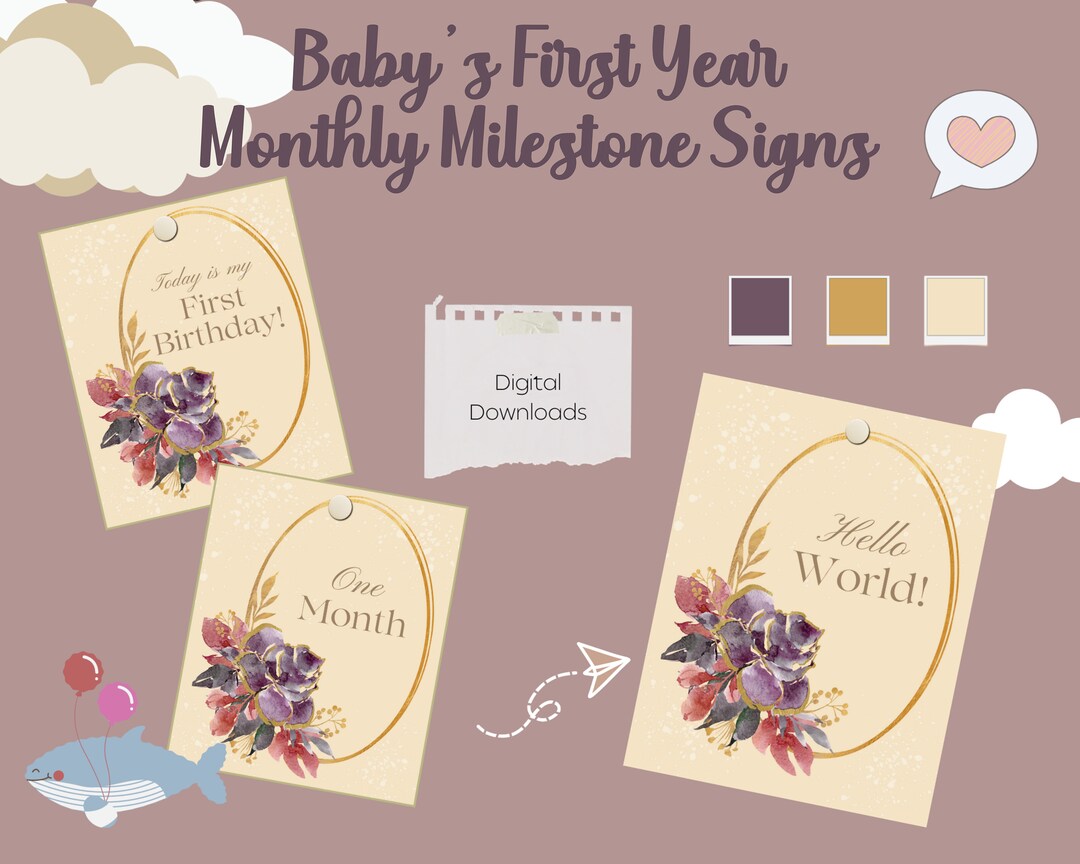 Baby's First Year Monthly Milestone Signs - Digital Download - Classy ...