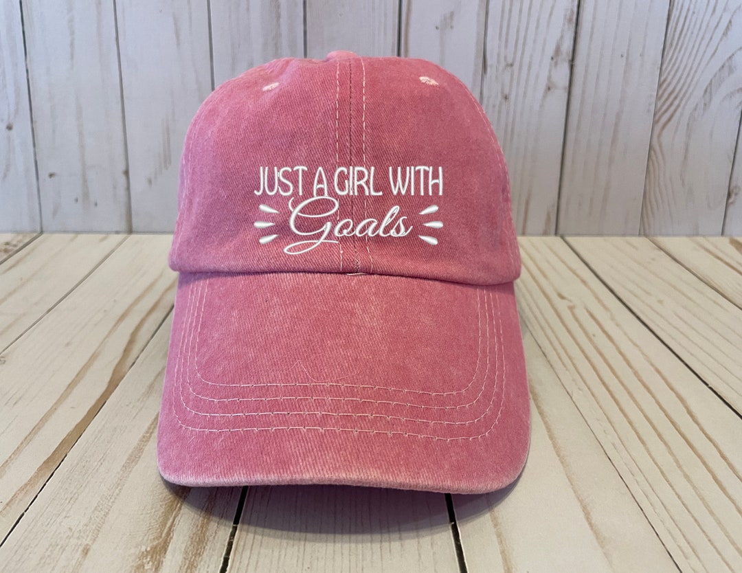 Pink Distressed Baseball Hat: Embroidered 'just A Girl With Goals' - Etsy