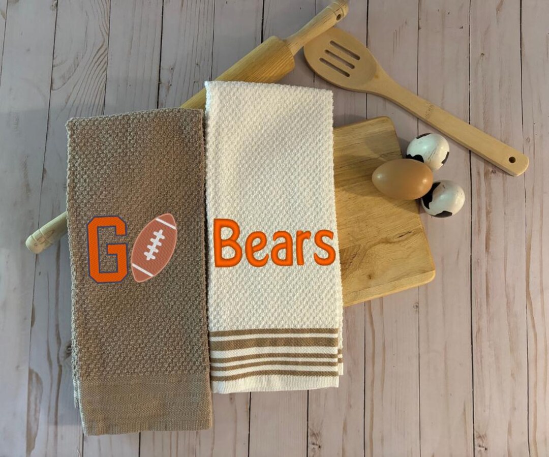 Bears Embroidered Football Kitchen Towels | Tan & White Tea Towel ...
