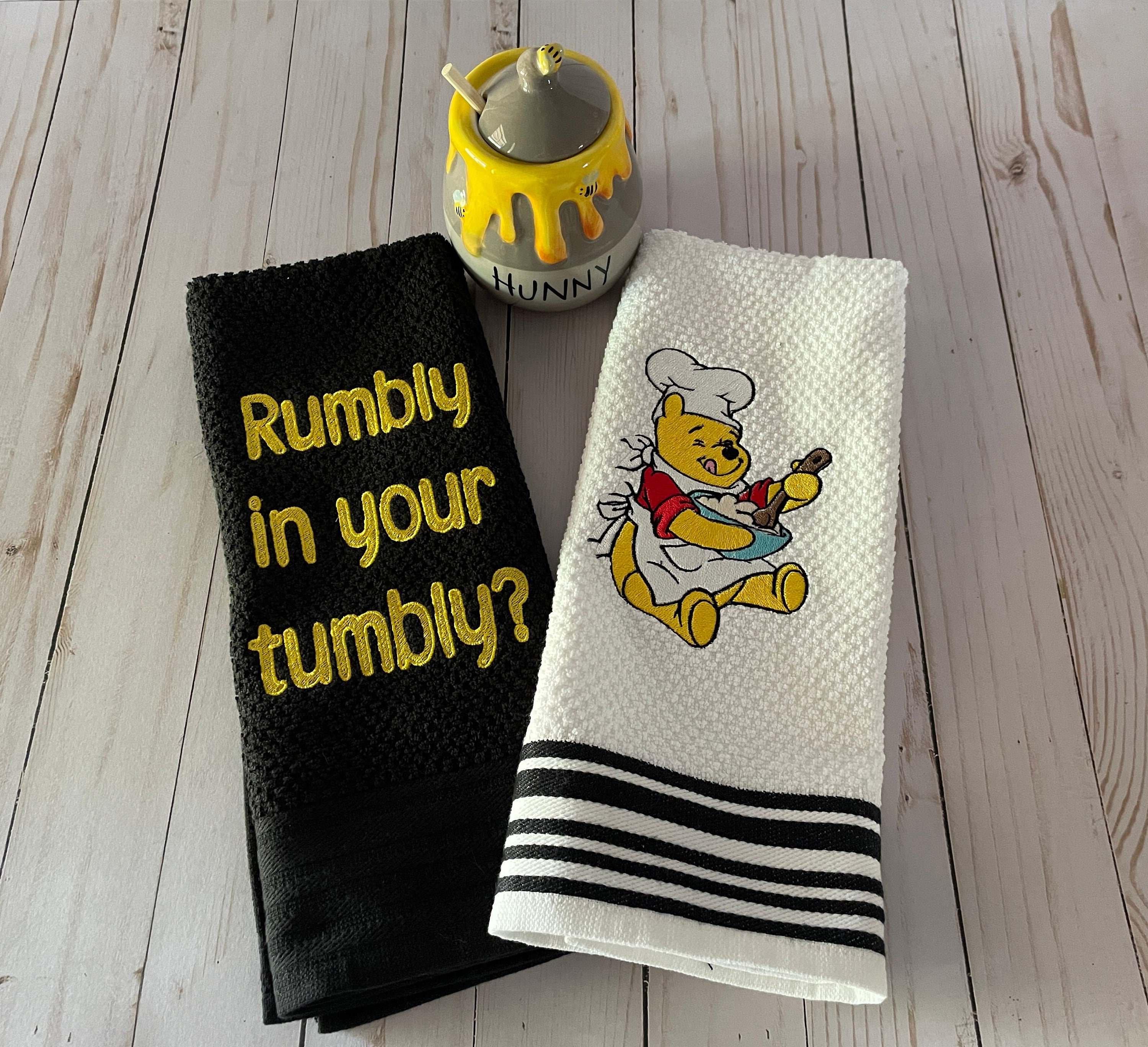 Winnie the Pooh Kitchen Towels, Rumbly in My Tumbly, Black & White ...
