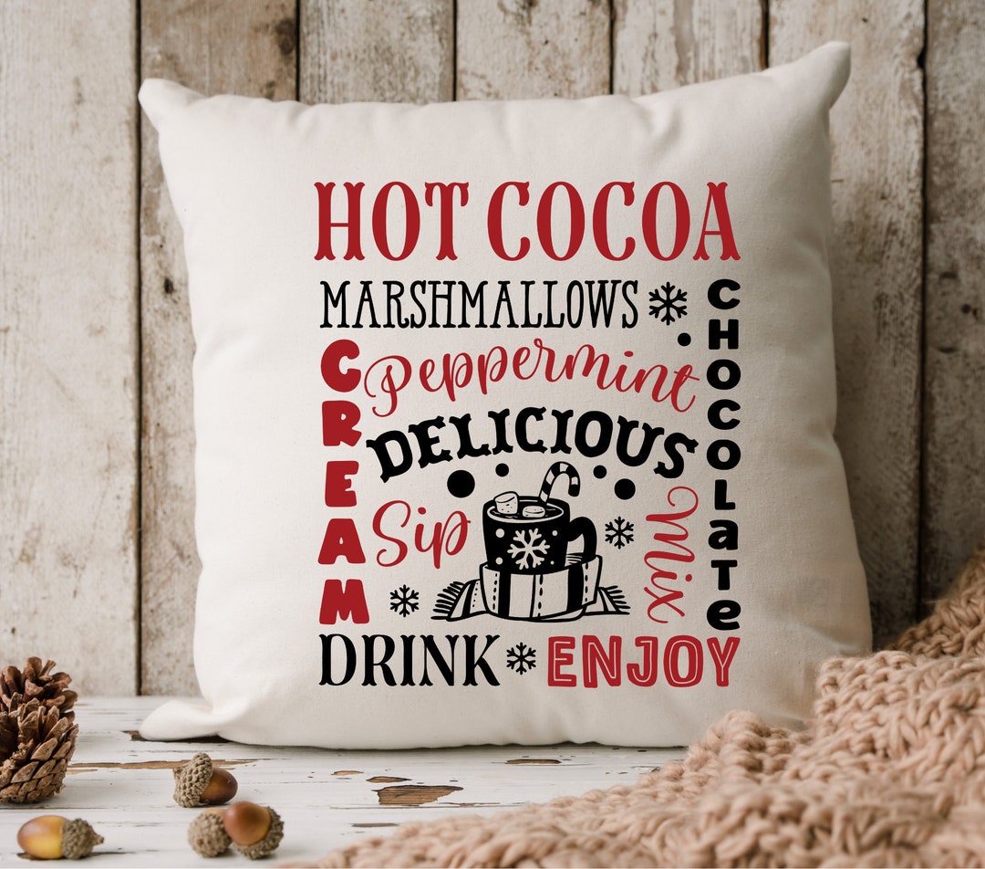 Hot Cocoa Sign Throw Pillow, Farmhouse Pillow, Cushioncover, Winter ...