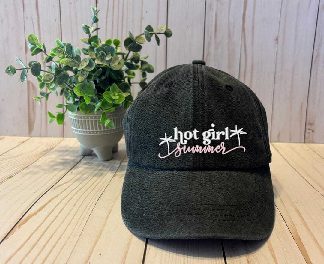 Baseball Hat, Hot Girl Summer, Vacation Hat, Sassy Hat, Women's Embroidered Distressed Black ...