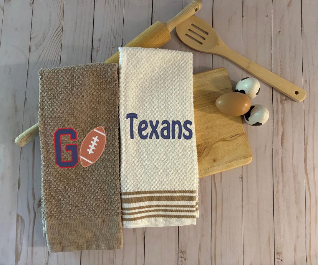 Texans Embroidered Football Kitchen Towels | Tan & White Tea Towel ...