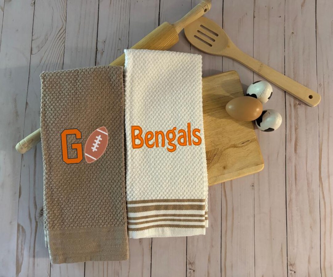Bengals Embroidered Football Kitchen Towels | Tan & White Tea Towel ...