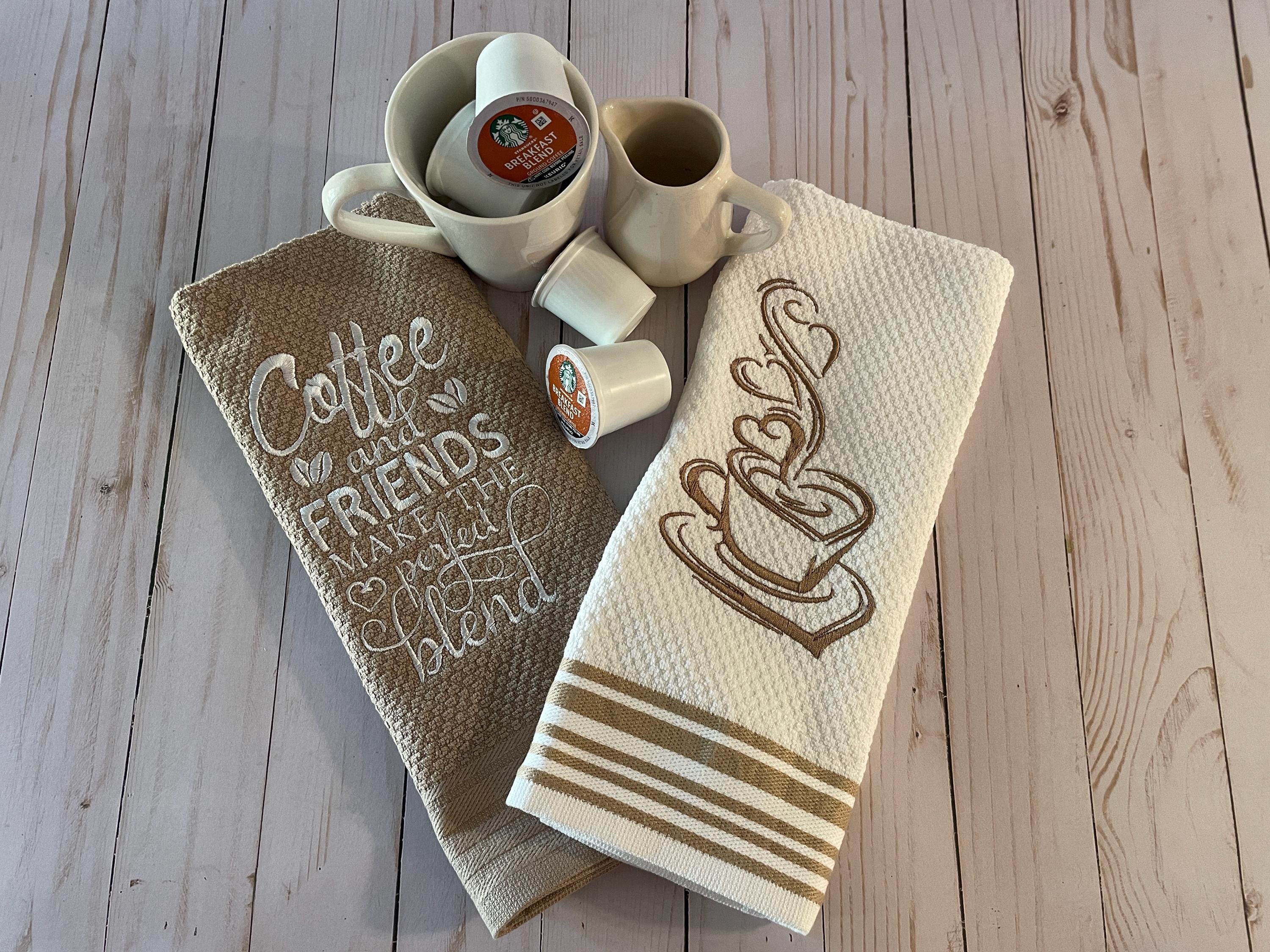 Embroidered Kitchen Towels Coffee Cup, Coffee and Friends Make the ...