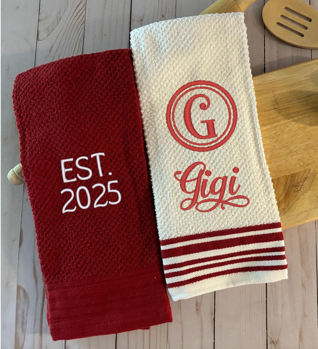 Embroidered Grandma Gigi Monogram Kitchen Towels, Add Your Year With ...