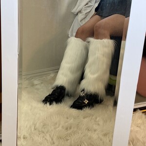 White Fluffy Leg Warmers, White and Black Rave Fluffies and Furry Leg ...