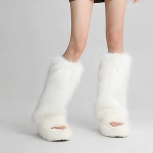 White Fluffy Leg Warmers, White and Black Rave Fluffies and Furry Leg ...