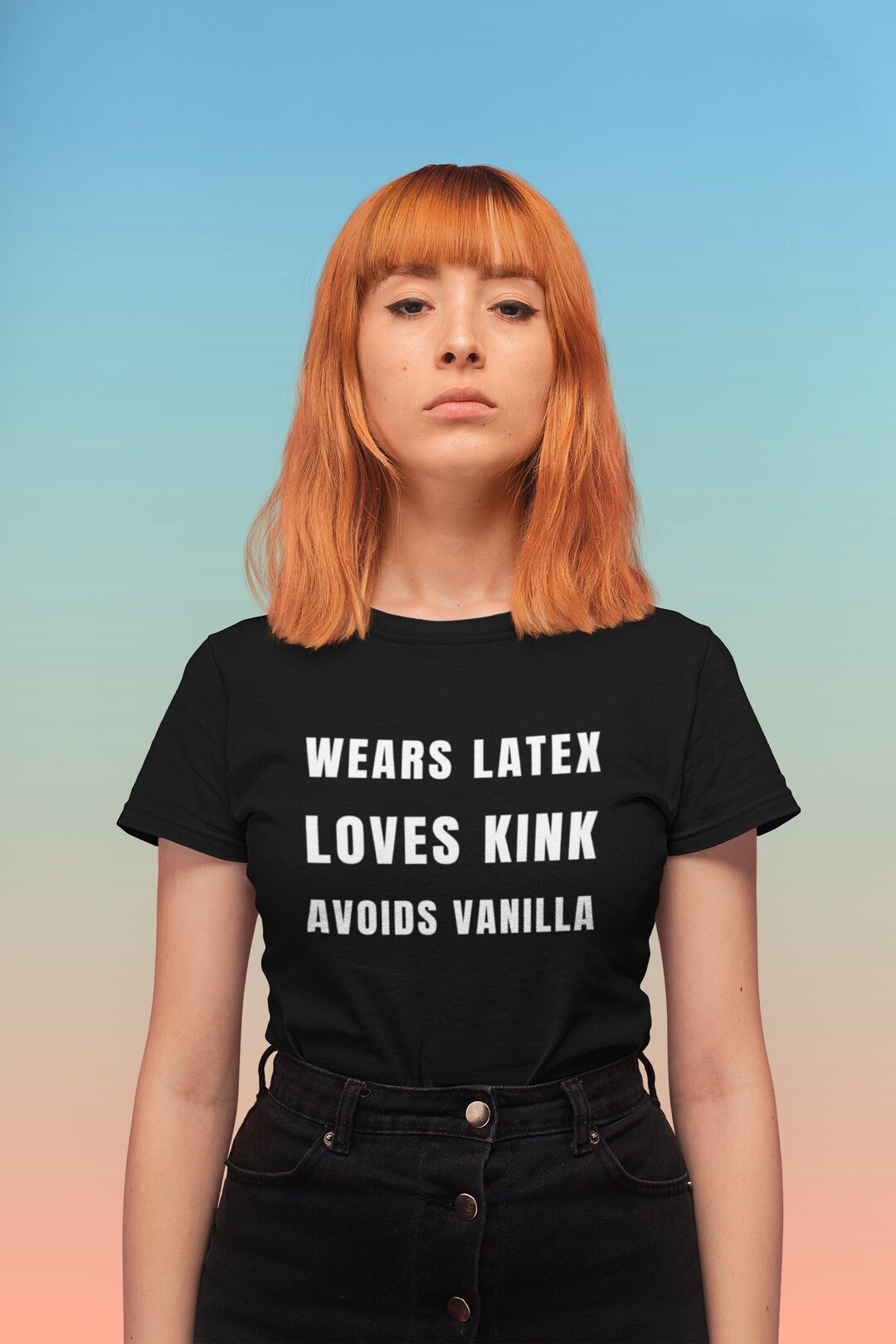 Wears Black Latex Kinky Shirt for Dominatrix Outfit Fetish T-shirt Gift ...