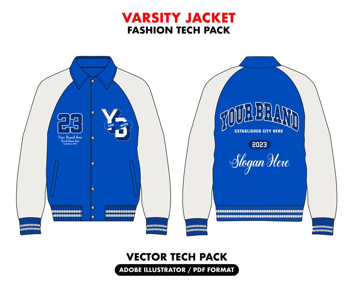 Varsity Jacket Tech Pack, Clothing Sketch, Bundle Fashion Design ...