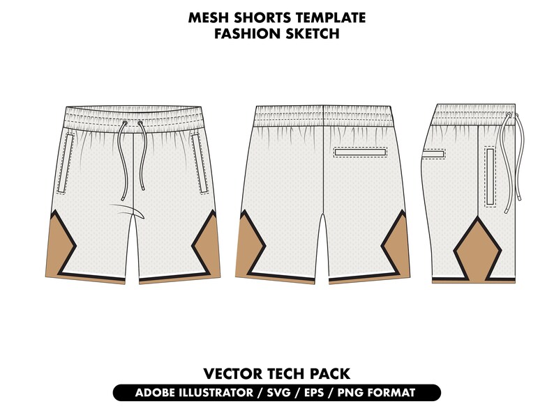Mesh Shorts Template Streetwear Vector Shorts, Mesh Shorts Sketch, Mesh ...