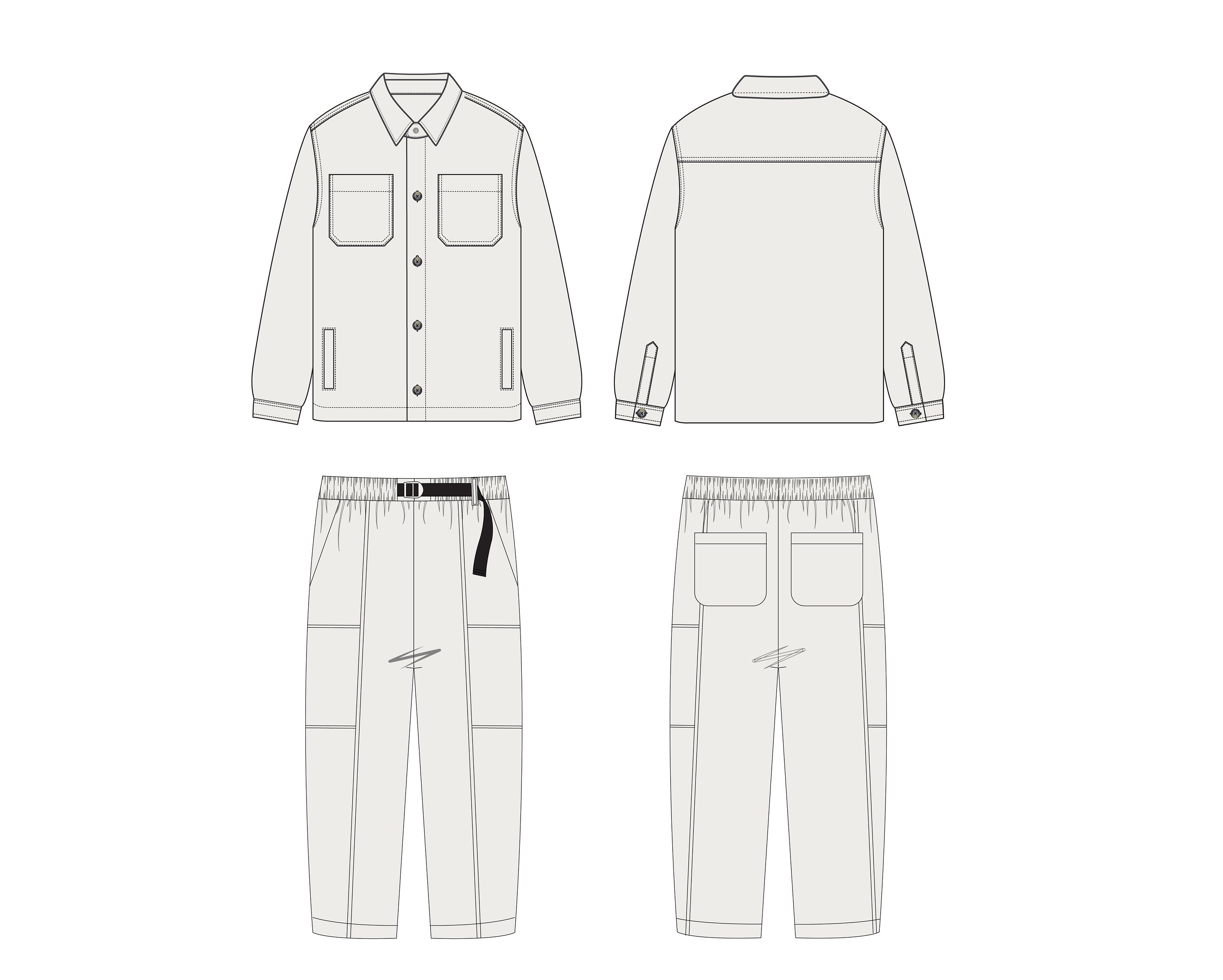 Workwear Sets Mockup, Clothing Sketch, Flat Clothing Mockup, Hoodie ...
