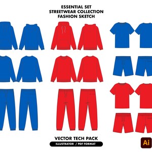 Streetwear Template Mockup - Flat Sketch Technical Drawing-illustrator ...