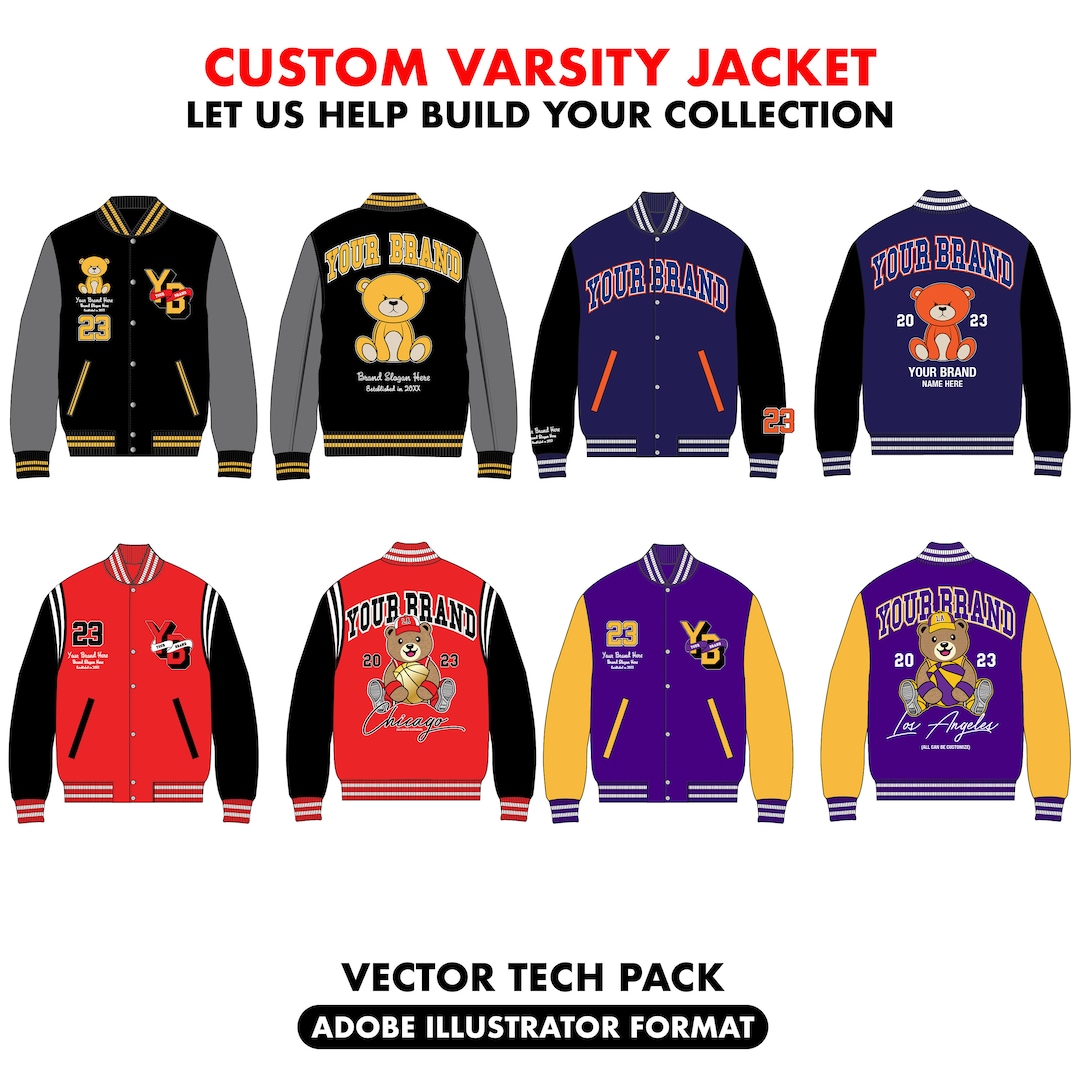 Custom Jacket Tech Pack Bundle, Clothing Sketch, Flat Clothing Mockup ...