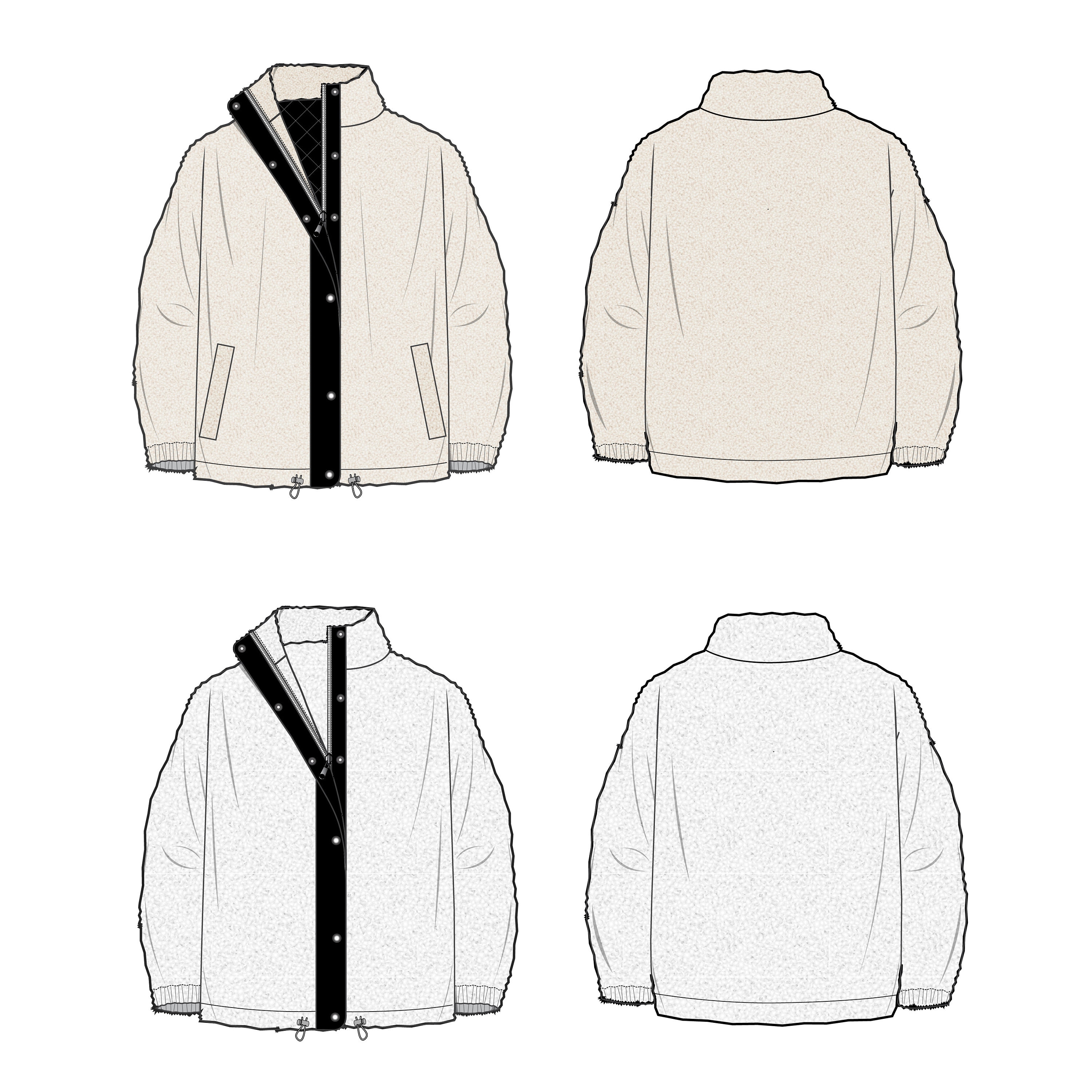 Sherpa Jacket Tech Pack Bundle, Clothing Sketch, Bundle Fashion Design ...