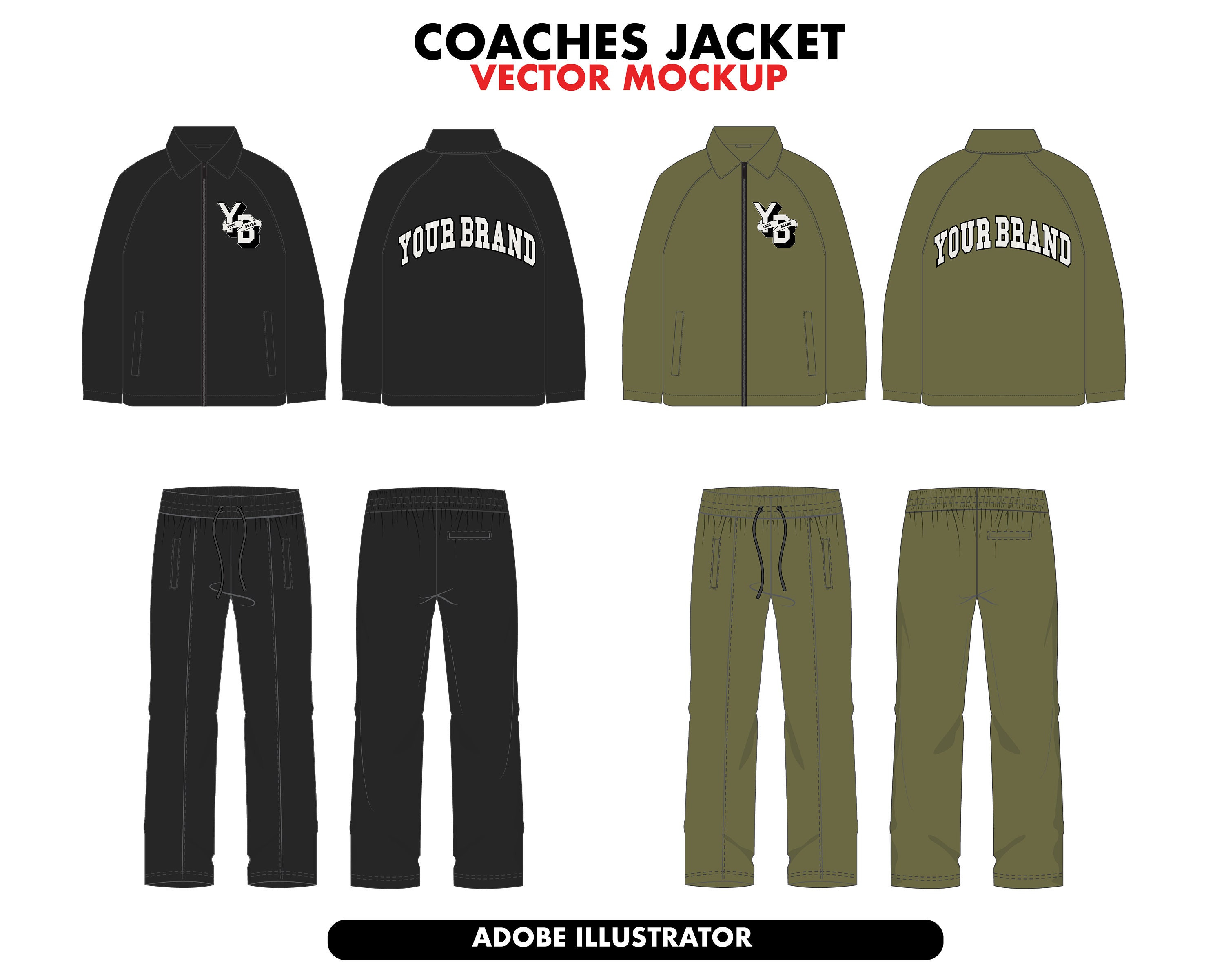 Coaches Jacket Mockup, Clothing Sketch, Flat Clothing Mockup, Jacket ...