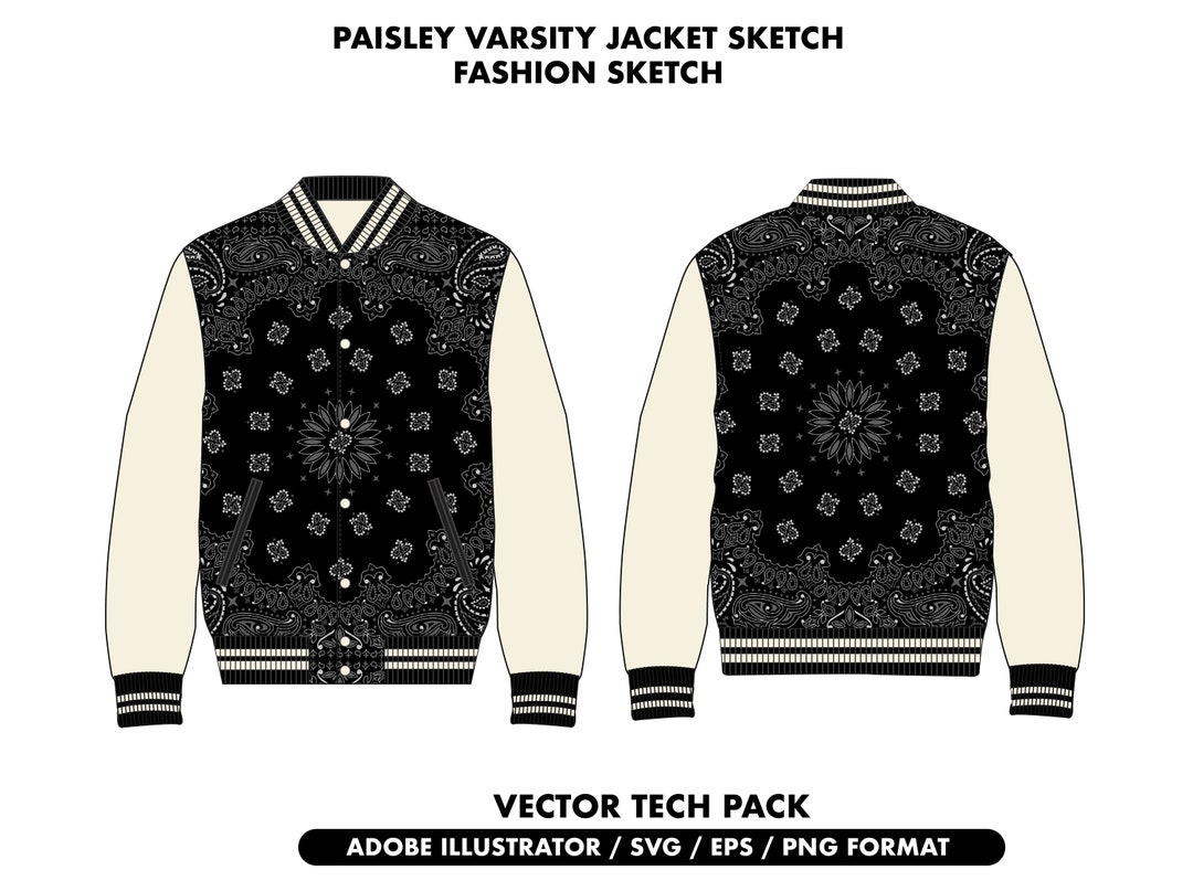 Varsity Jacket Tech Pack, Clothing Sketch, Paisley Jacket, Jacket ...
