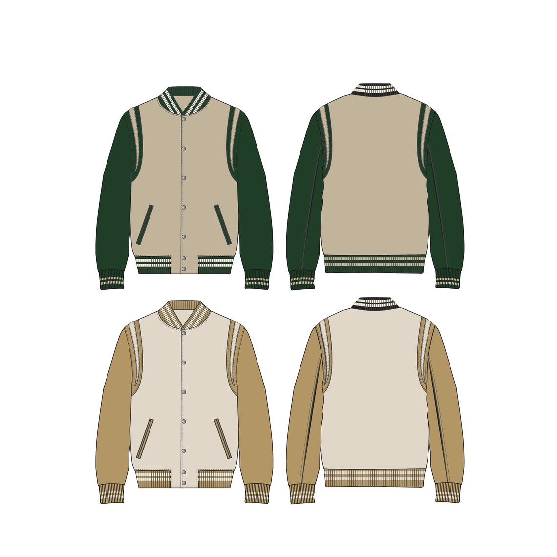 Varsity Jacket Tech Pack Bundle, Clothing Sketch, Bundle Fashion Design ...