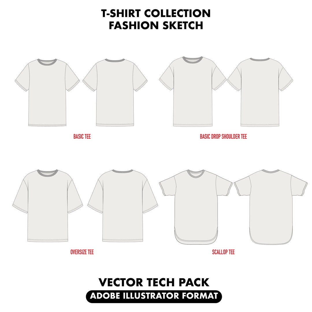 T-shirt Vector Fashion Flat Sketch, T-shirt Tech Pack, Fashion Flat ...