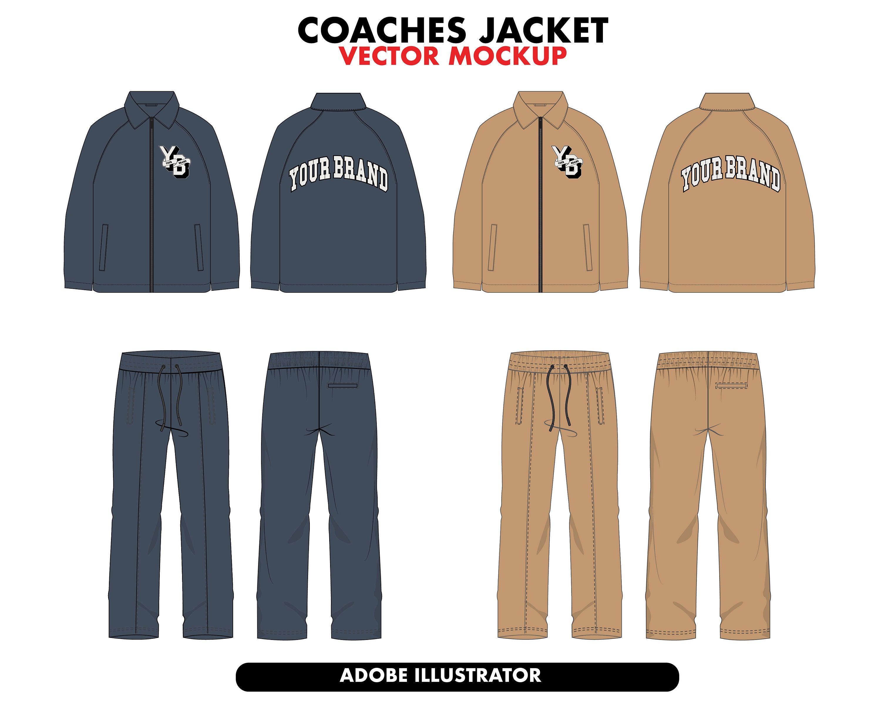 Coaches Jacket Mockup, Clothing Sketch, Flat Clothing Mockup, Jacket ...