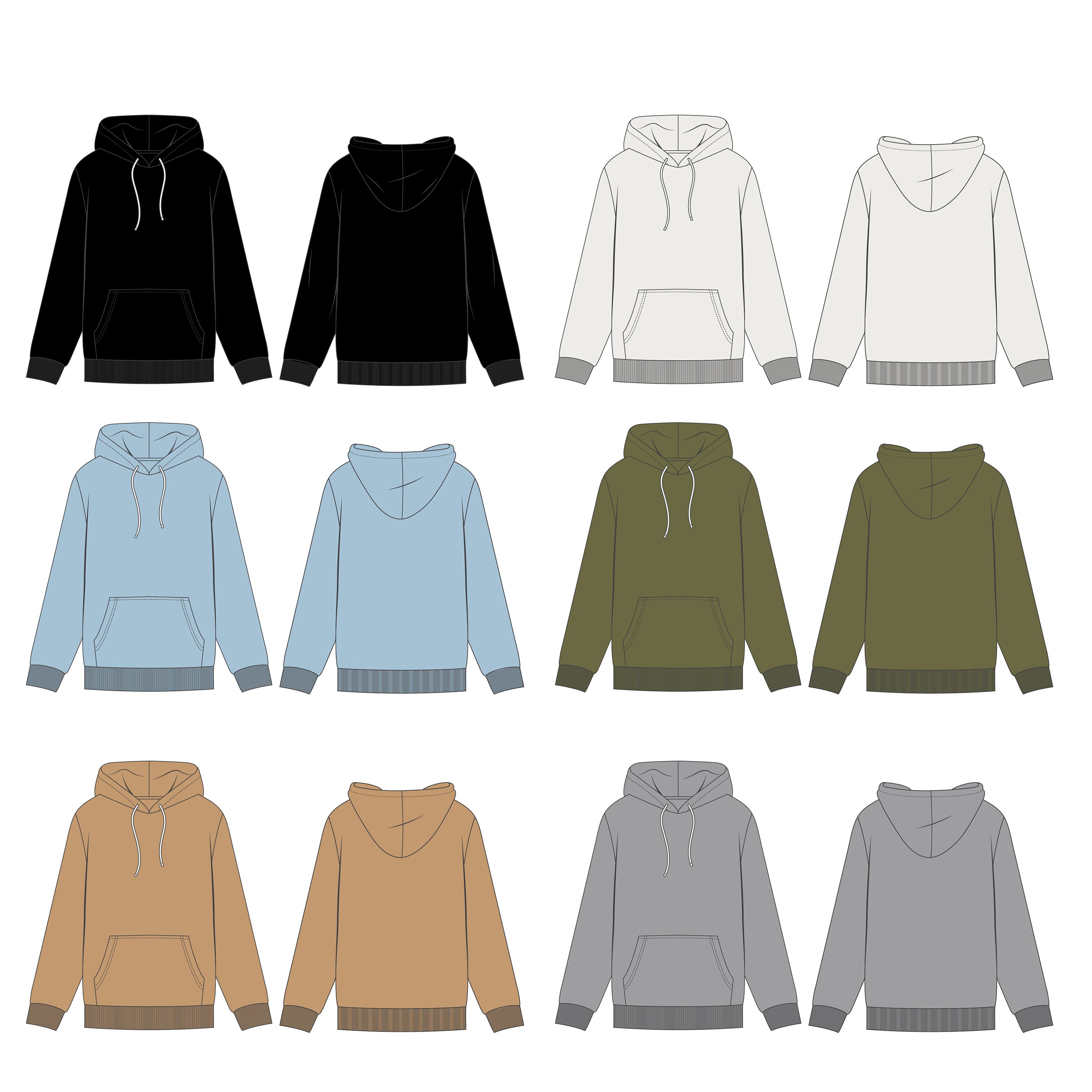 Streetwear Collection Tech Pack Bundle, Clothing Sketch, Flat Clothing ...