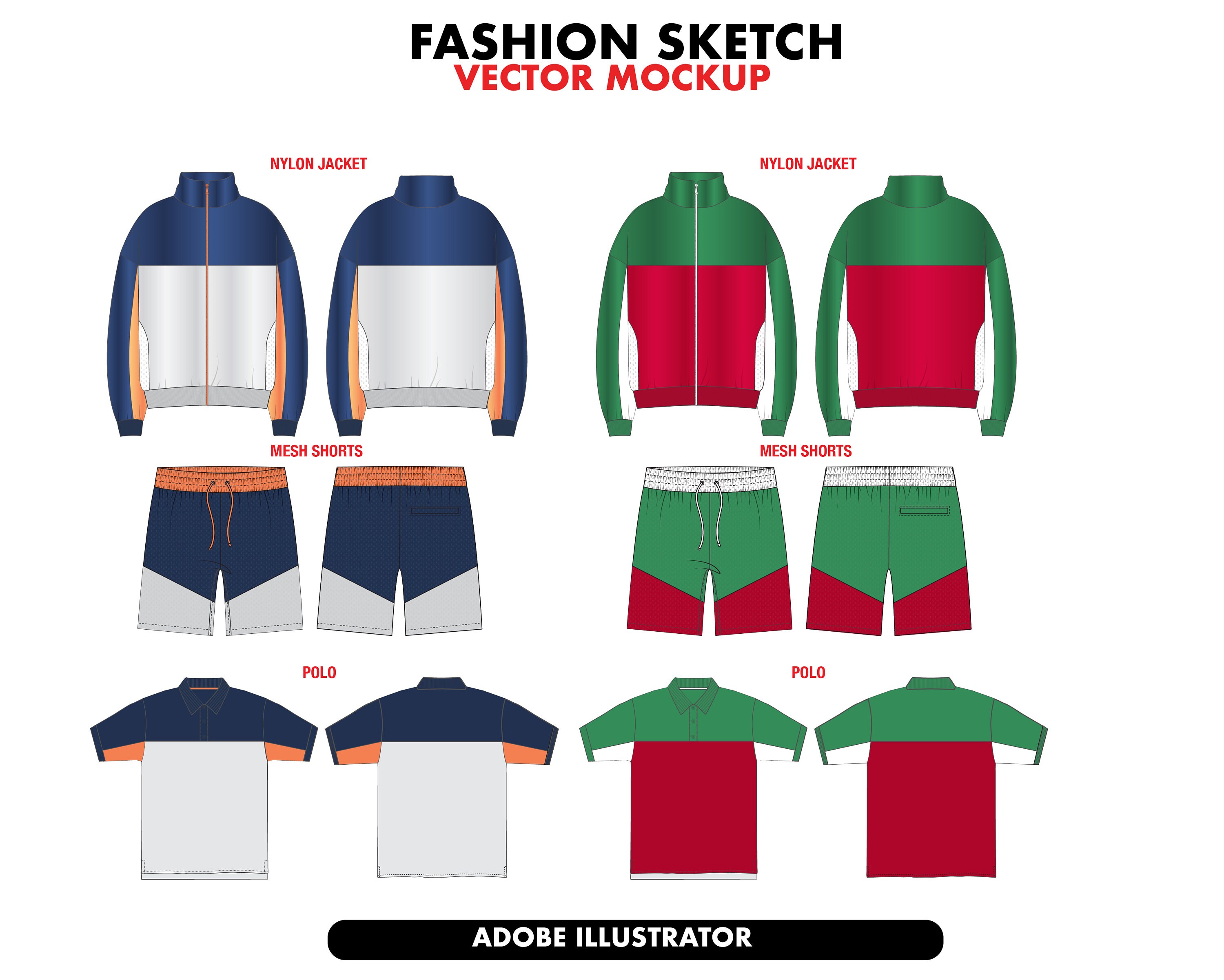 Fashion Collection Tech Pack Bundle, Clothing Sketch, Flat Clothing ...