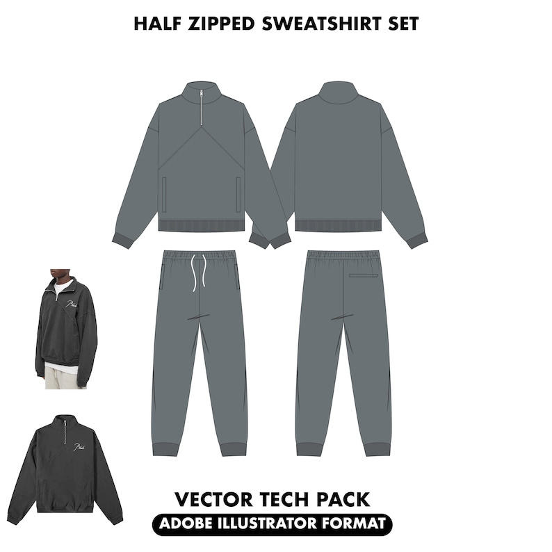 Half Zipped Fleece Fashion Mockup, Streetwear Techpack, Clothing Mockup ...