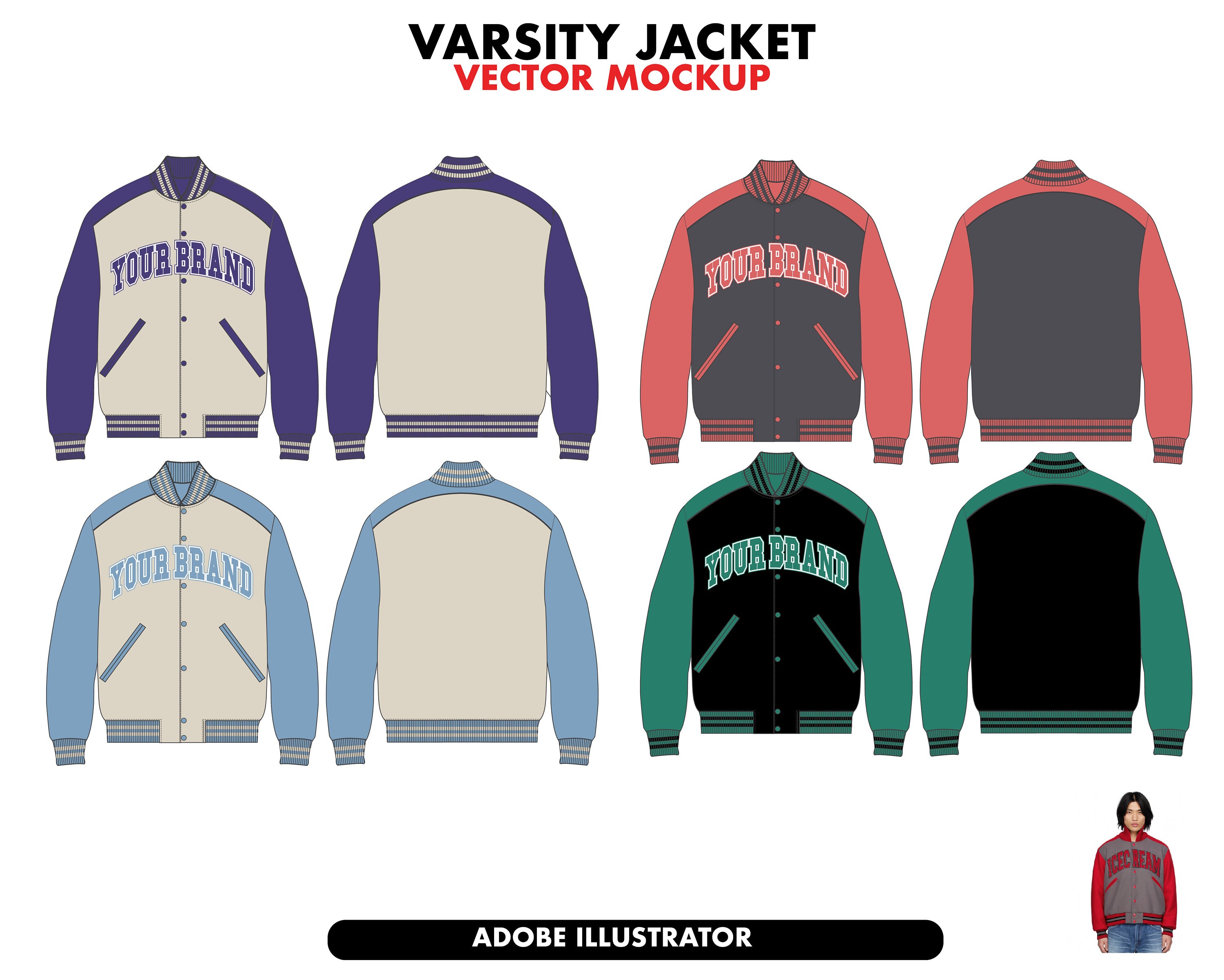 Streetwear Varsity Jacket Tech Pack, Clothing Sketch, Fashion Design ...