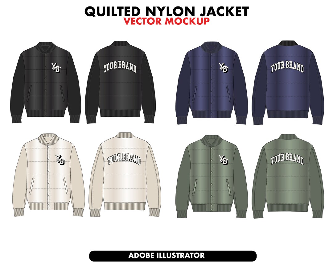 Qulited Nylon Jacket Vector Mockup, Clothing Sketch, Fashion Design ...
