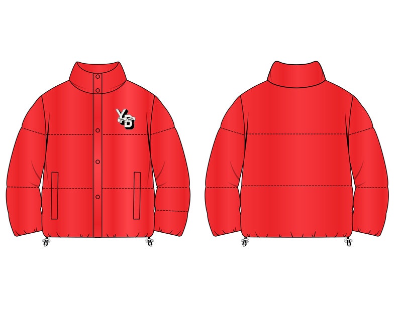 Puffer Jacket Tech Pack, Clothing Sketch, Flat Clothing Mockup, Jacket ...