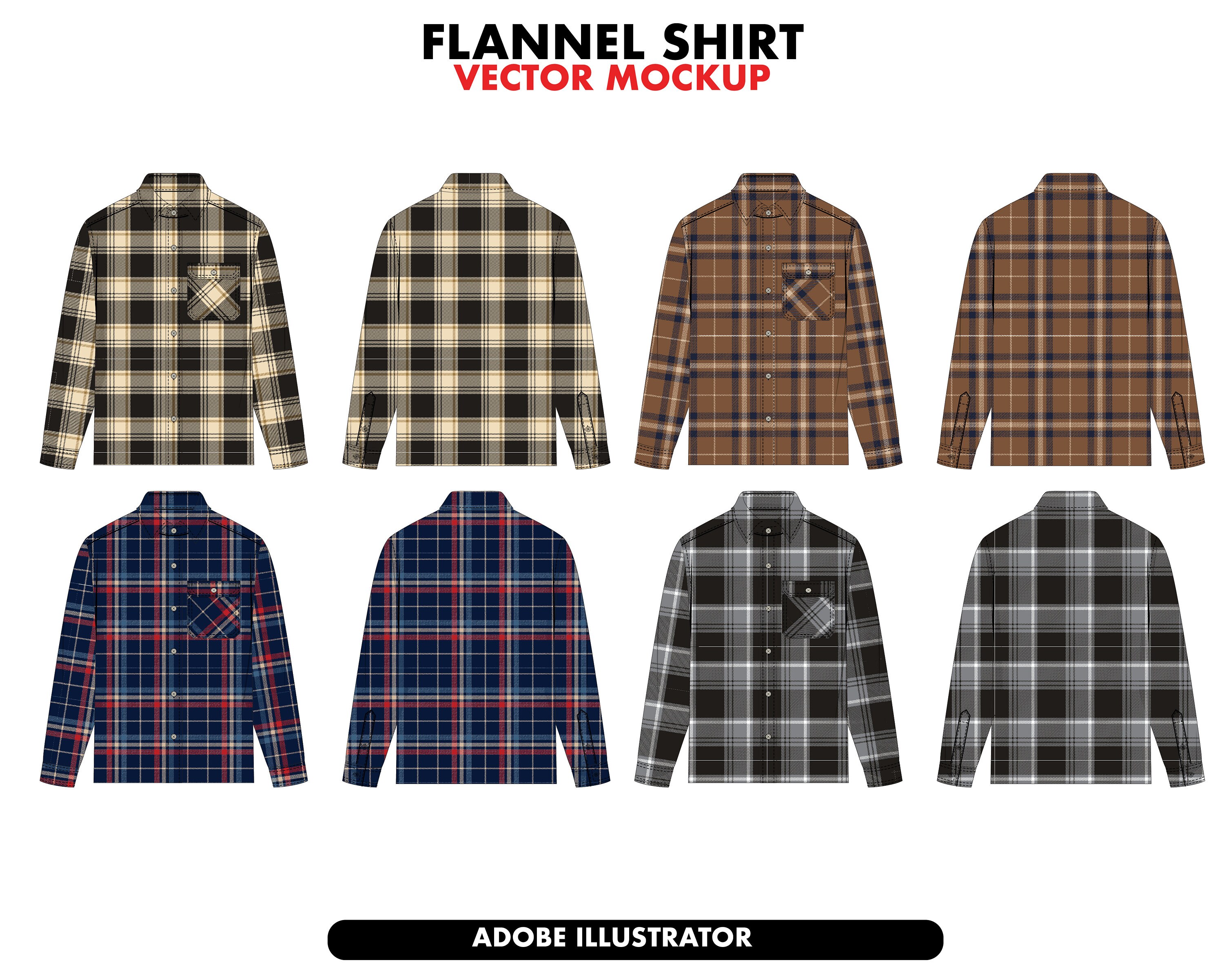 Flannel Shirt Vector, Clothing Sketch, Flat Clothing Mockup, Hoodie ...