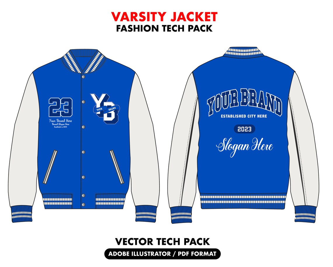 Varsity Jacket Tech Pack, Clothing Sketch, Bundle Fashion Design ...